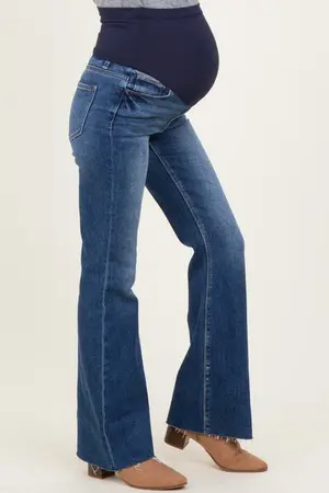 PINKBLUSH Raw Hem Maternity Flare Jeans