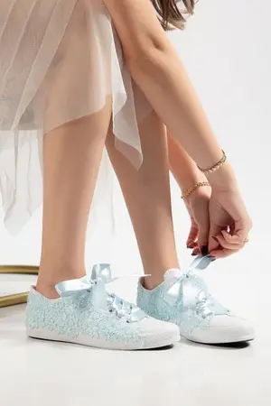 FOREVER & ALWAYS SHOES Azure Lace Bloom Bridal Sneaker