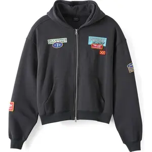 COTTON ON Cropped Zip Up Graphic Hoodie - Washed Black  Skyworks