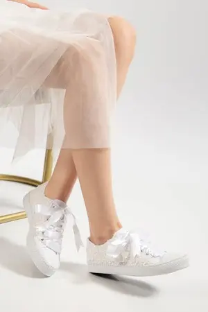 FOREVER & ALWAYS SHOES Marvelle Pearl Lace Bridal Sneaker