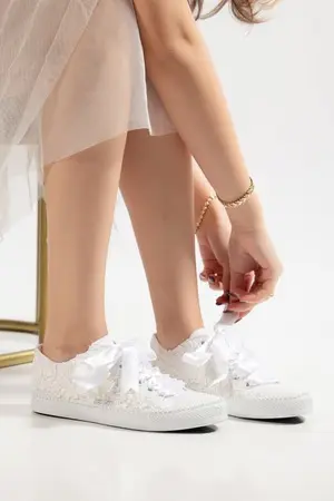 FOREVER & ALWAYS SHOES Marvelle Pearl Lace Bridal Sneaker