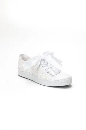FOREVER & ALWAYS SHOES Marvelle Pearl Lace Bridal Sneaker - Ivory
