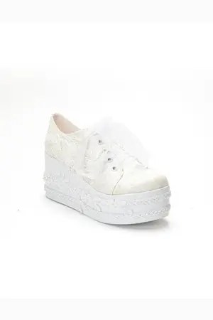 FOREVER & ALWAYS SHOES Valencia Lace Platform Bridal Sneakers - Ivory