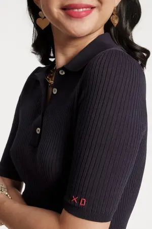 FRANCES VALENTINE Krissy Polo Rib Knit - Navy