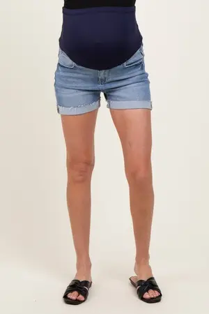 PINKBLUSH Raw Hem Cuffed Maternity Denim Shorts