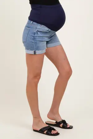 PINKBLUSH Raw Hem Cuffed Maternity Denim Shorts