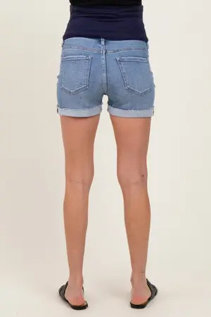 PINKBLUSH Raw Hem Cuffed Maternity Denim Shorts