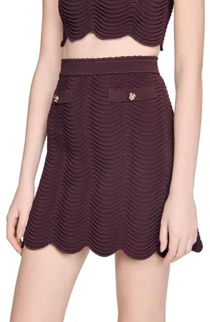Sandro Short Decorative Knit Skirt - Brown