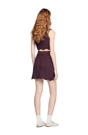 Sandro Short Decorative Knit Skirt - Brown