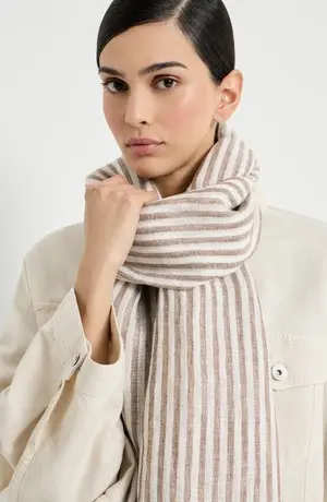Brunello Cucinelli Sparkling Striped Linen Scarf - Panama