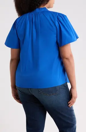 SUGARLIPS Ruffle Trim Cotton Poplin Shirt - Cobalt