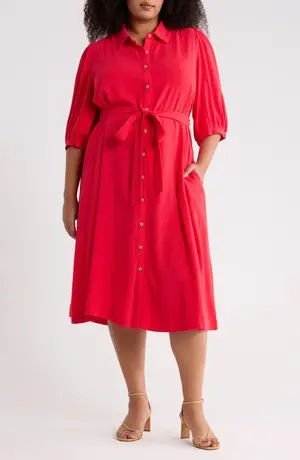 SUGARLIPS Vienna Tie Waist Shirt Dress - Red