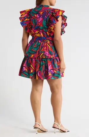 SUGARLIPS Rainbow Tropics Floral Ruffle Mini Dress