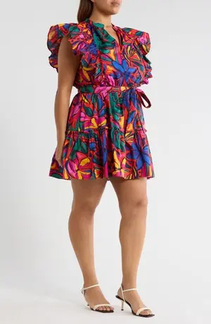 SUGARLIPS Rainbow Tropics Floral Ruffle Mini Dress