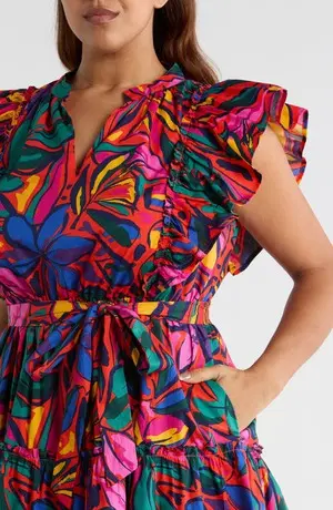 SUGARLIPS Rainbow Tropics Floral Ruffle Mini Dress