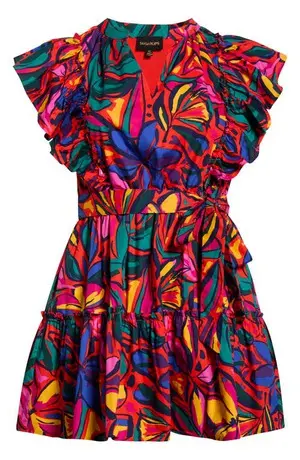 SUGARLIPS Rainbow Tropics Floral Ruffle Mini Dress