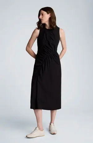 KENNETH COLE Asymmetric Ruched Cotton Blend Midi Dress