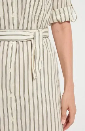 Lyssé Juniper Stripe Belted Linen Shirtdress