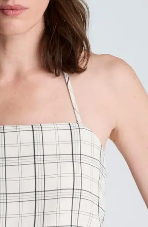 KENNETH COLE Windowpane Plaid Halter Neck Top
