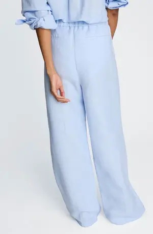 KENNETH COLE Pull-on Linen Blend Straight Leg Pants - Blue Dawn