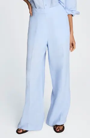 KENNETH COLE Pull-on Linen Blend Straight Leg Pants - Blue Dawn