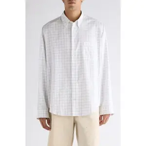 Acne Studios Setar Windowpane Plaid Brushed Cotton Button-up Shirt