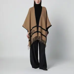 Max Mara Camel Jacquard Wool Poncho