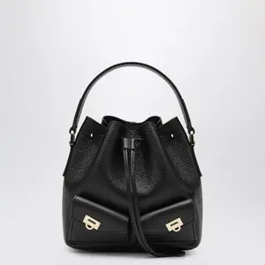 FERRAGAMO Multipocket Bucket Bag In Hammered Leather