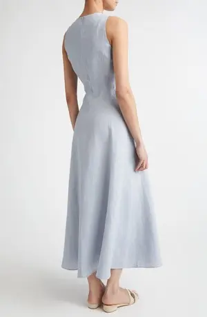 Eleventy Sleeveless Linen Midi Dress - Sky Blue