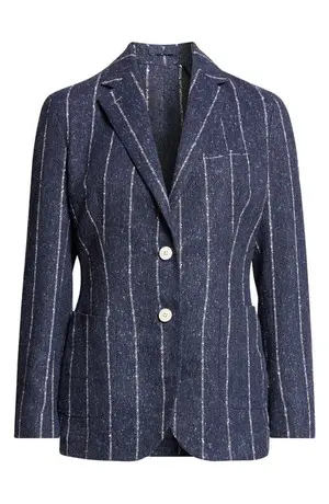 Eleventy Stripe Slubby Linen Blend Jacket