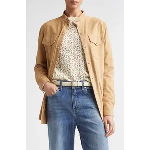 Eleventy Lambskin Suede Overshirt - Camel
