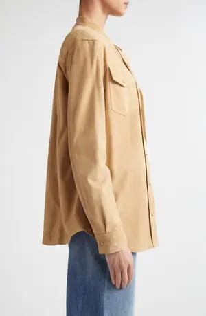 Eleventy Lambskin Suede Overshirt - Camel