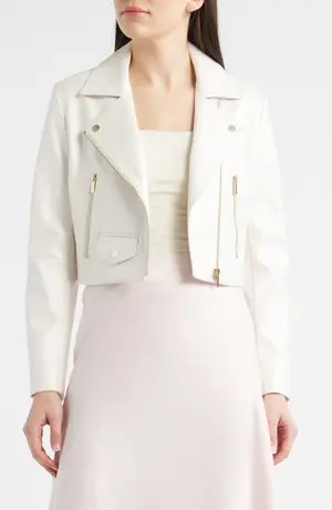 Anne Klein Faux Leather Moto Jacket - White Dove