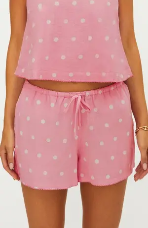 Beach Riot Birkley Polka Dot Cotton & Linen Cover-up Shorts - Pink/white Polka Dots