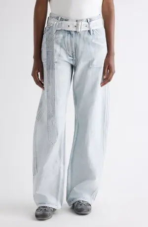 Acne Studios Belted Wide Leg Jeans - Blue/white