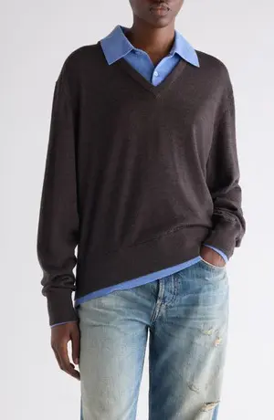 Acne Studios Layered Wool Polo Sweater - Brown/blue