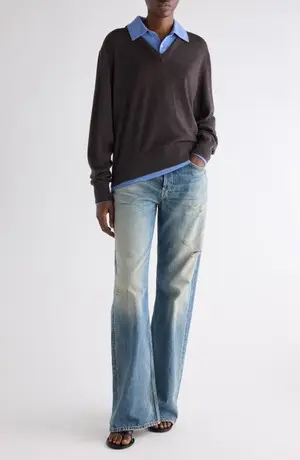Acne Studios Layered Wool Polo Sweater - Brown/blue
