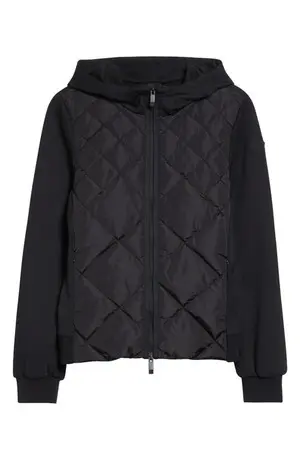 Moncler Mixed Media Hooded Zip Down Cardigan