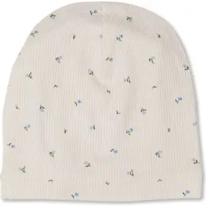MINIMOI Sprigs Have Sprung Ribbed Beanie - Gardenia-blue