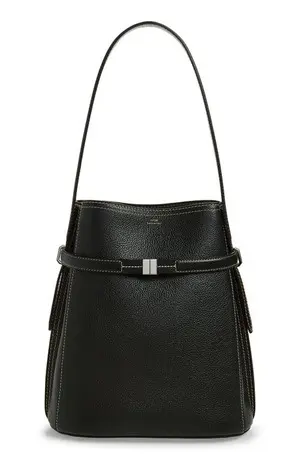 Black Grained Leather Bucket Bags