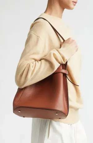 TOTEME Grained Leather Bucket Bag - Sienna
