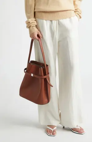 TOTEME Grained Leather Bucket Bag - Sienna