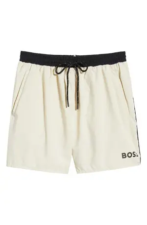 BOSS Starfish Graphic Logo Swim Trunks - Open White