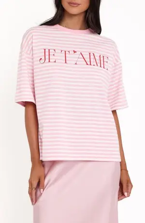 PETAL & PUP Marly Oversize Je T'aime Stripe T-shirt - Pink Stripe