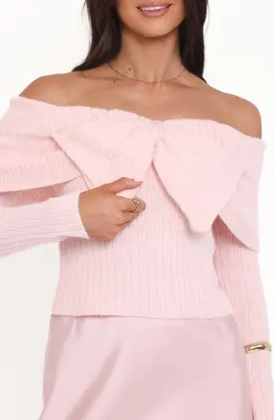 PETAL & PUP Off-the-shoulder Bow Sweater