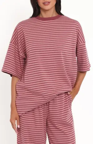 PETAL & PUP Wilda Oversize Stripe T-shirt - Pink Red Stripe