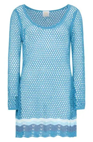 MILLY Crochet Long Sleeve Cover-up Minidress