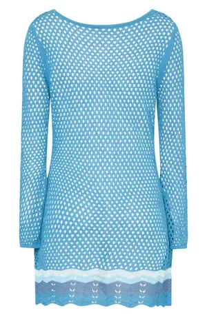 MILLY Crochet Long Sleeve Cover-up Minidress
