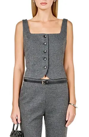 Endless Rose Pinstripe Knit Vest - Grey