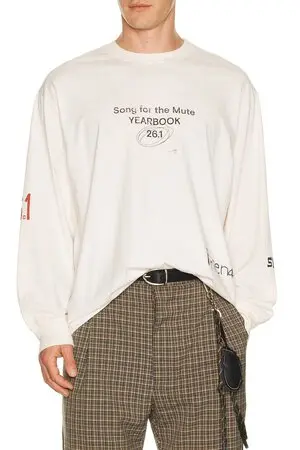 SONG FOR THE MUTE Scribble Oversized Crew Neck Pullover In White